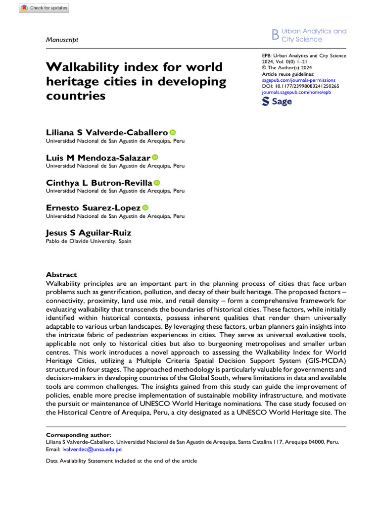 Walkability Index For World Heritage Cities | PDF