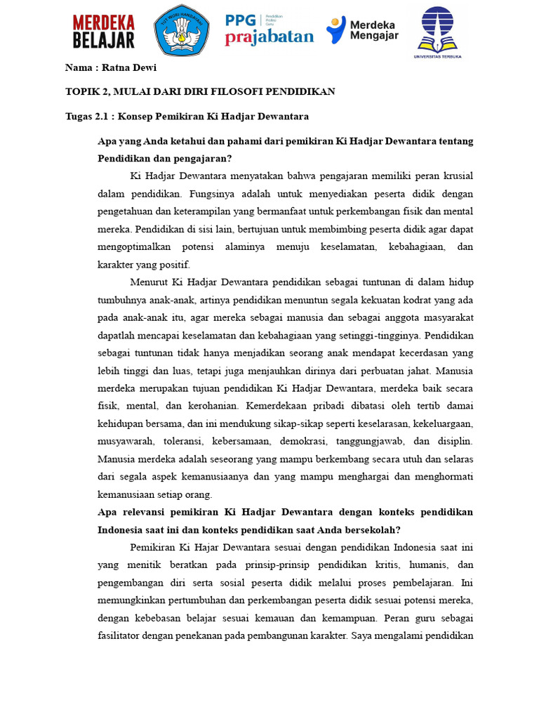 Topik 2, Mulai Dari Diri (Filosofi Pendidikan) - RATNA DEWI | PDF