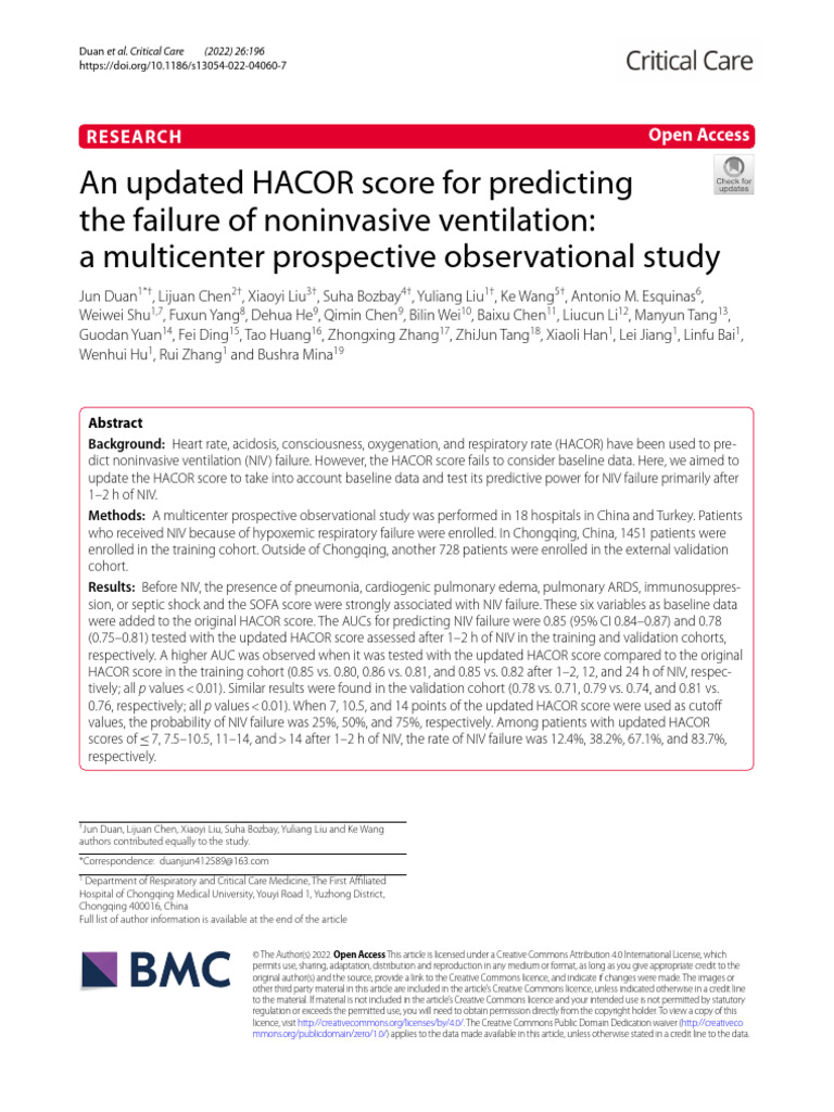 An Updated HACOR Score For Predicting The Failure | PDF