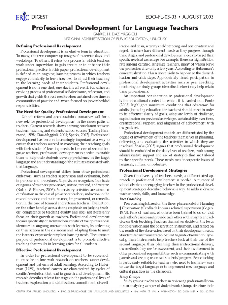 Professional Development for ESL Teachers | PDF | Human Communication ...