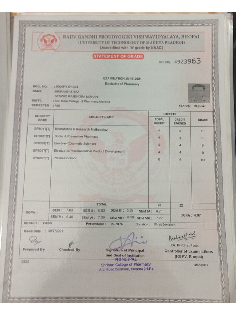 Final Year Marksheet | PDF
