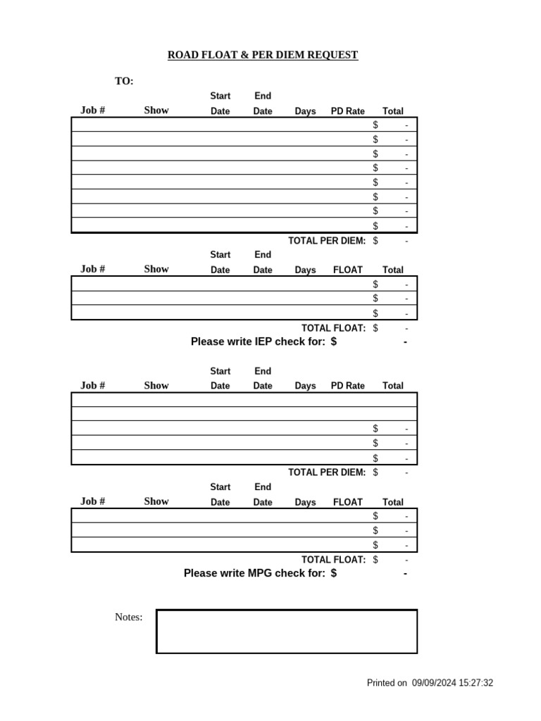 Blank Per Diem Form | PDF