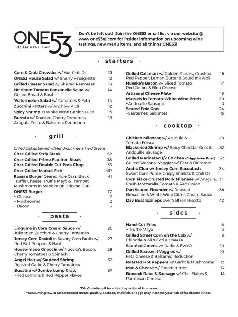 ONE53 Dinner Menu 8-27-24 | PDF