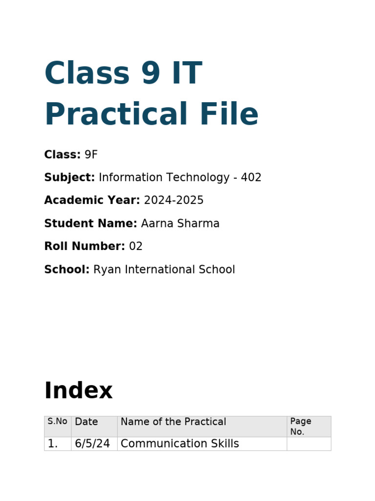 Class 9 IT Practical File On Communication Skills | PDF