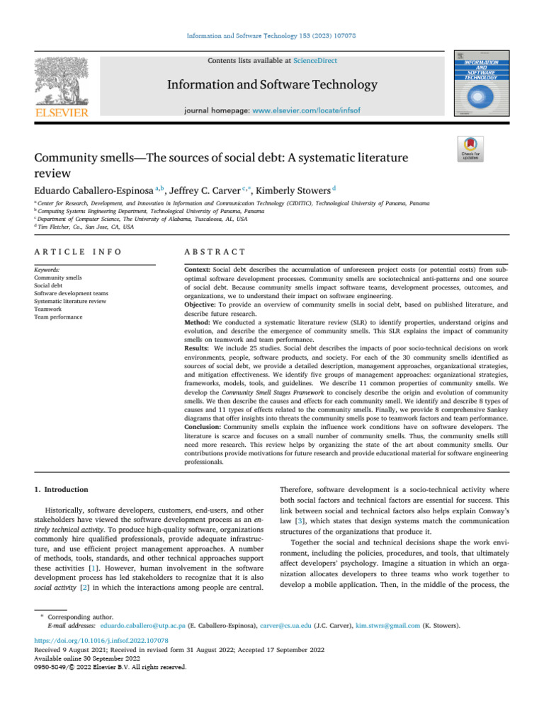 @SLR Community Smells - The Sources of Social Debt | PDF