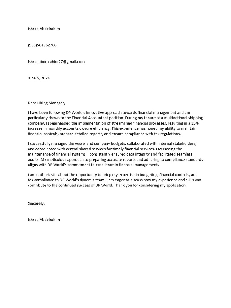 Cover Letter DP World2 | PDF