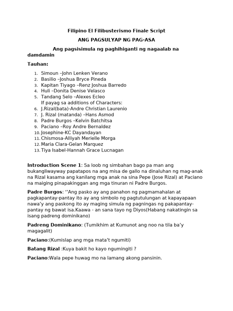 Finale Script EL Filibusterismo | PDF | Mystery, Thriller & Crime Fiction