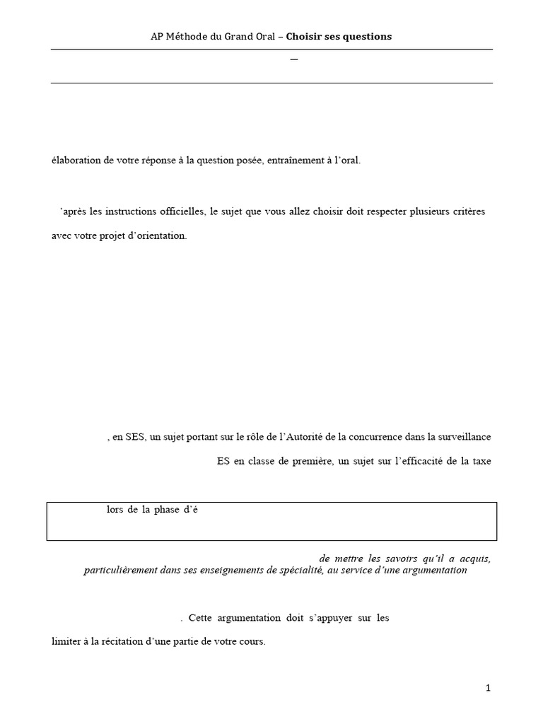 Grand Oral Fiche Methode Choix Des Questions B Herbelot | PDF