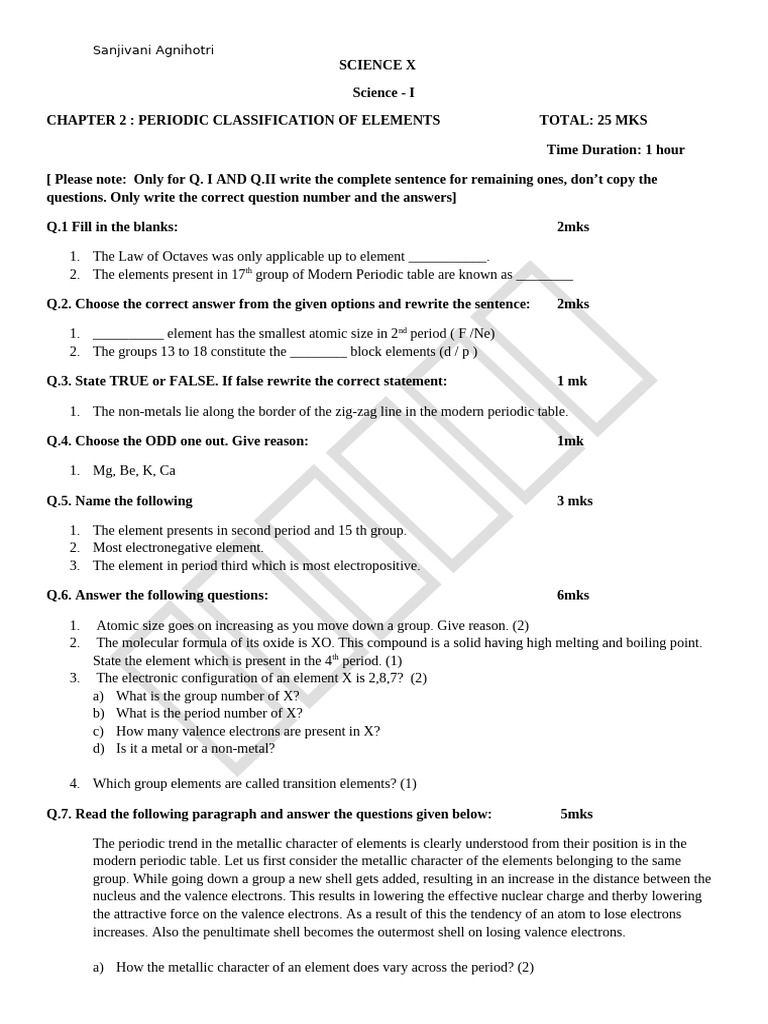 CHP 2 Periodic Classification | PDF | Materials | Condensed Matter Physics