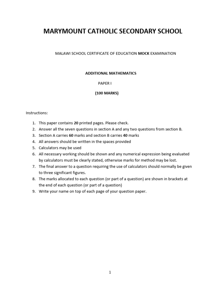 Additional Maths p1 | PDF