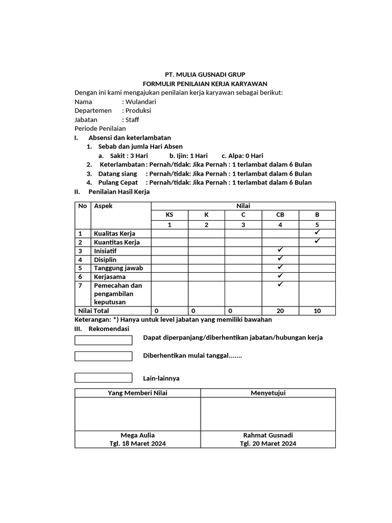 Form Evaluasi Kinerja Karyawan | PDF
