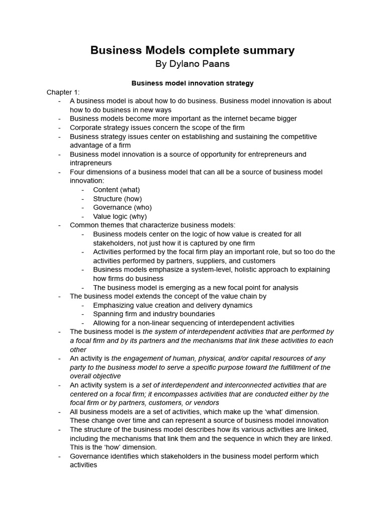 Business Models Complete Summary | PDF