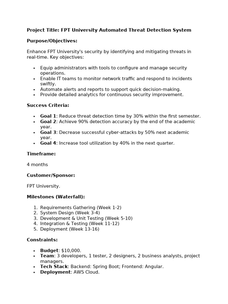 FPT University Automated Threat Detection System | PDF