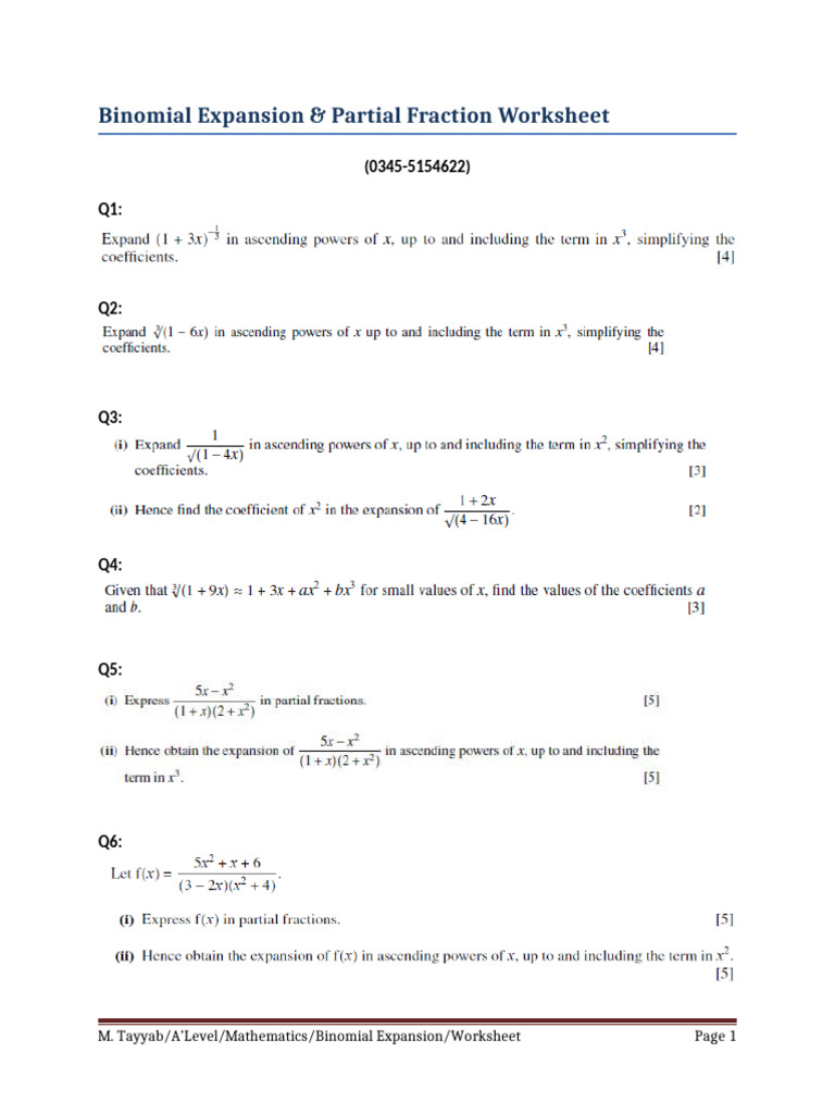 Partial Fraction & Binomial Expansion | PDF