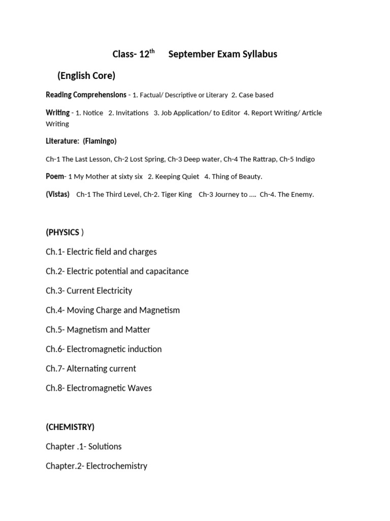 12th Half Yearly Exam Syllabus For All Subjects | PDF