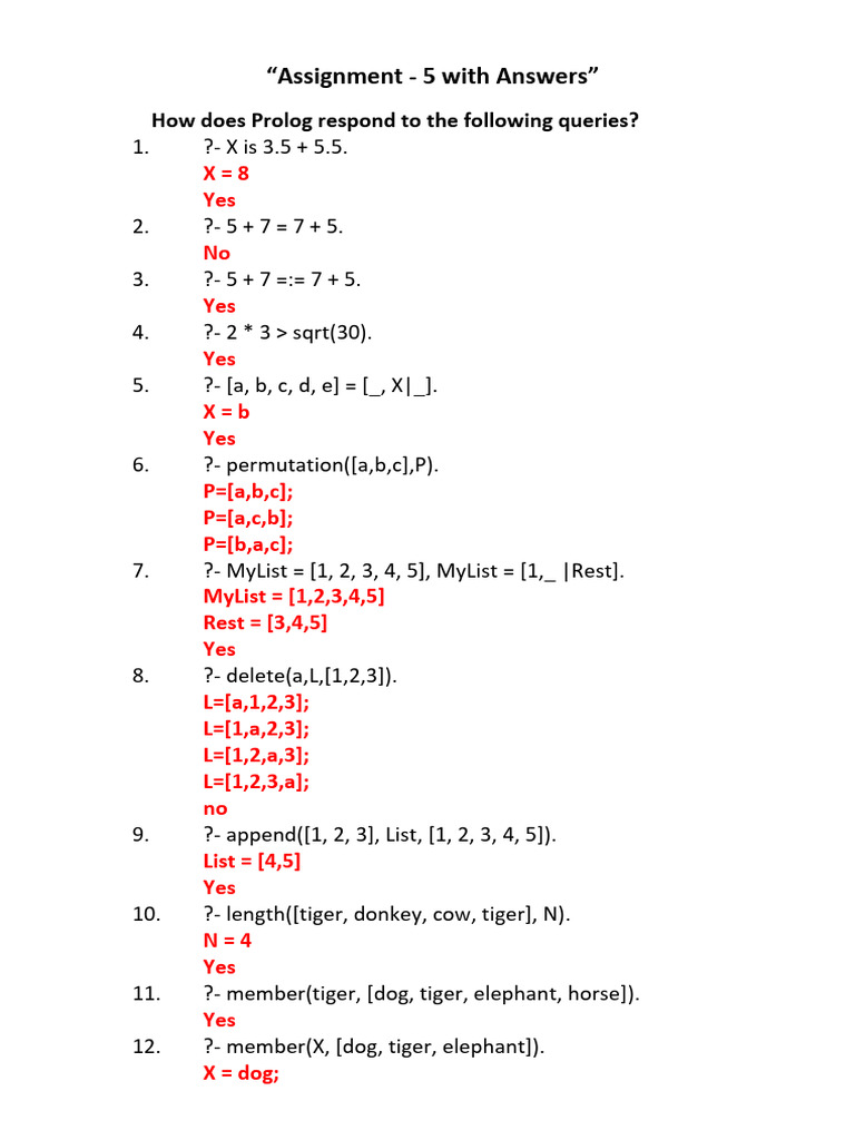 5 - Questions On Prolog With Answer | PDF