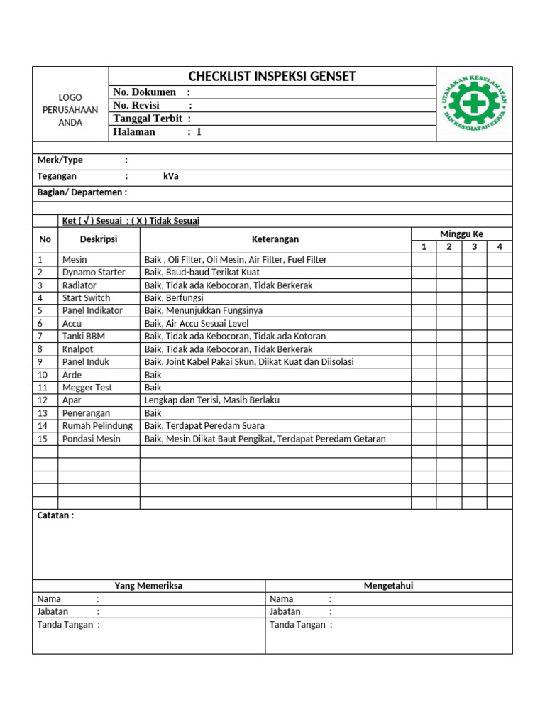 Laporan Pemeriksaan Genset | PDF