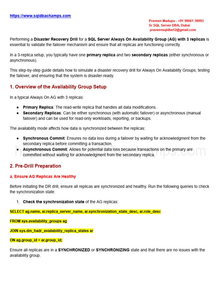SQL Server DR Drill for Always On AG | PDF | Microsoft Sql Server | Databases