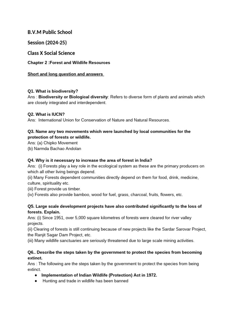 Forest and Wildlife Resources Question and Answers | PDF