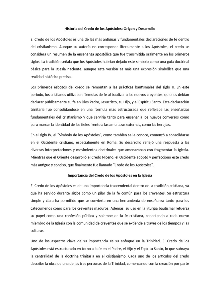 Historia y Origen del Credo Apostólico | PDF | Credo | Trinidad