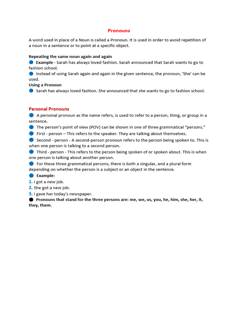 3236 - Class Note - Pronouns | PDF | Pronoun | Language Arts & Discipline