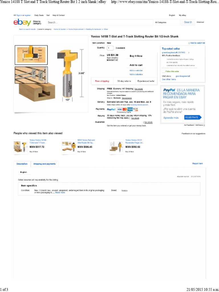 Fresa para Router Yonico 14188 T Slot and T Track Slotting Router Bit 1 ...