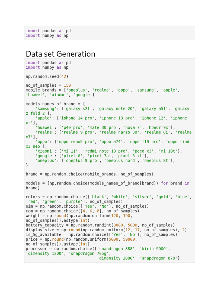 Data Set Generation: Import As Import As | PDF