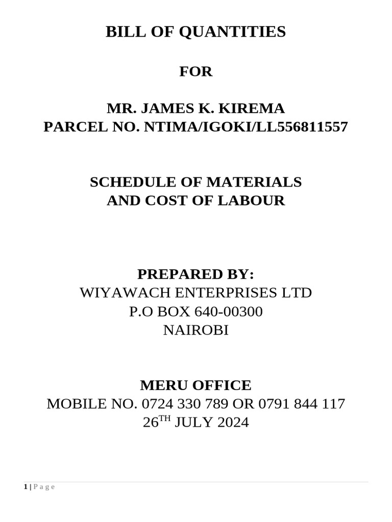 Bill of Quantities for Construction | PDF | Framing (Construction) | Materials