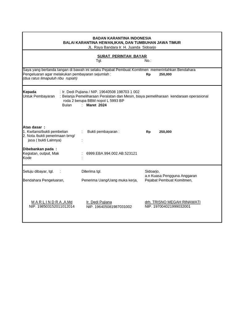 Surat Perintah Bayar BBM | PDF