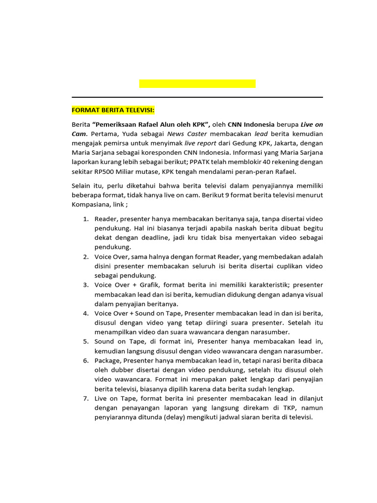 Review Format Berita Televisi Serta Mengupas Berita Dari Segi ...