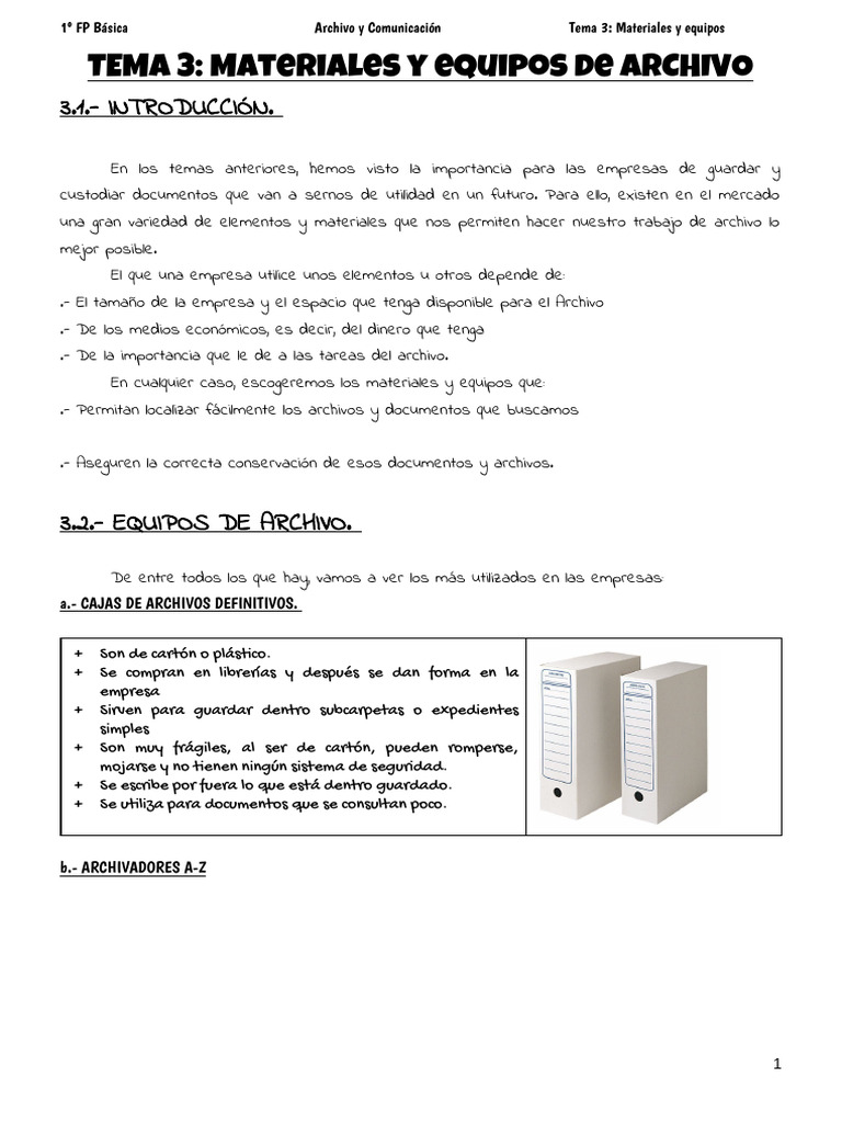 TEMA 3 - Materiales y Equipos de ARCHIVO | PDF