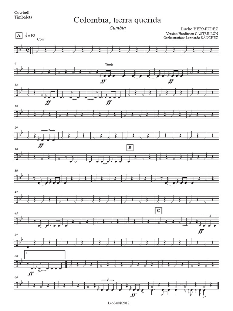 Colombia Tierra Querida - Cowbell Timbaleta | PDF