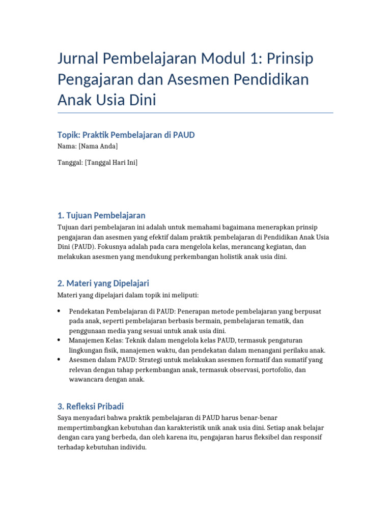 Jurnal Pembelajaran Modul 1 Pembelajaran Di PAUD | PDF