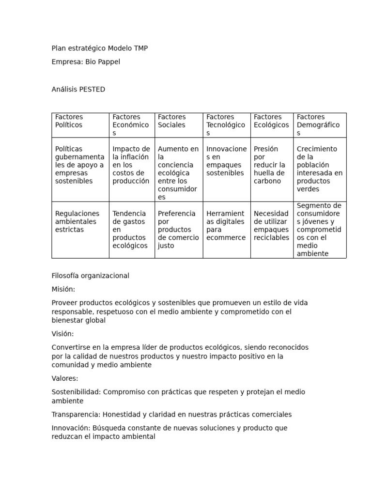 Plan Estratégico Modelo TMP | PDF | Sustentabilidad | Marketing