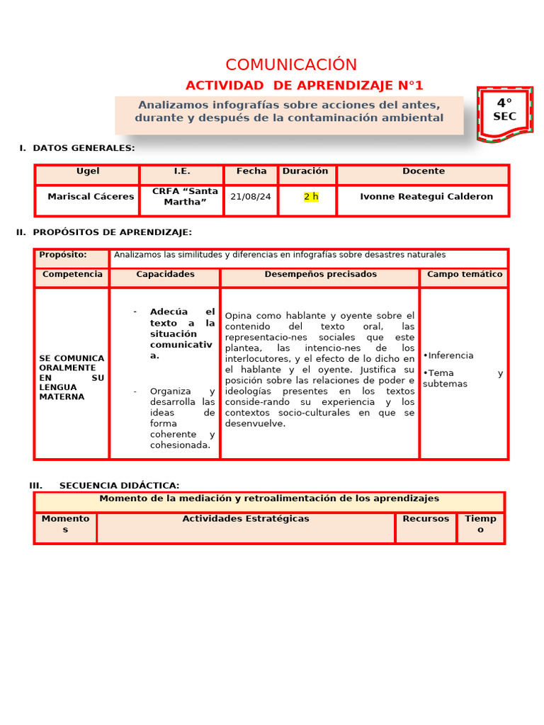 4° Sesión de Aprendizaje Sesión 1-Sem.1-Exp.3-Comu | PDF