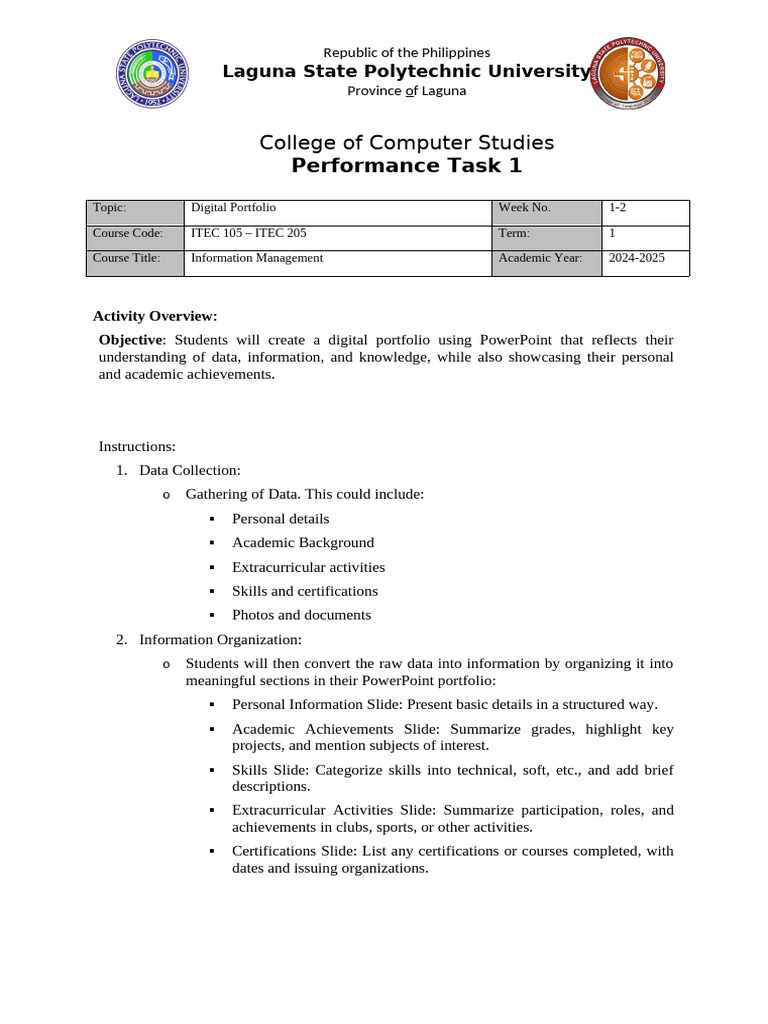 Performance Task 1 Digital Portfolio Pdf