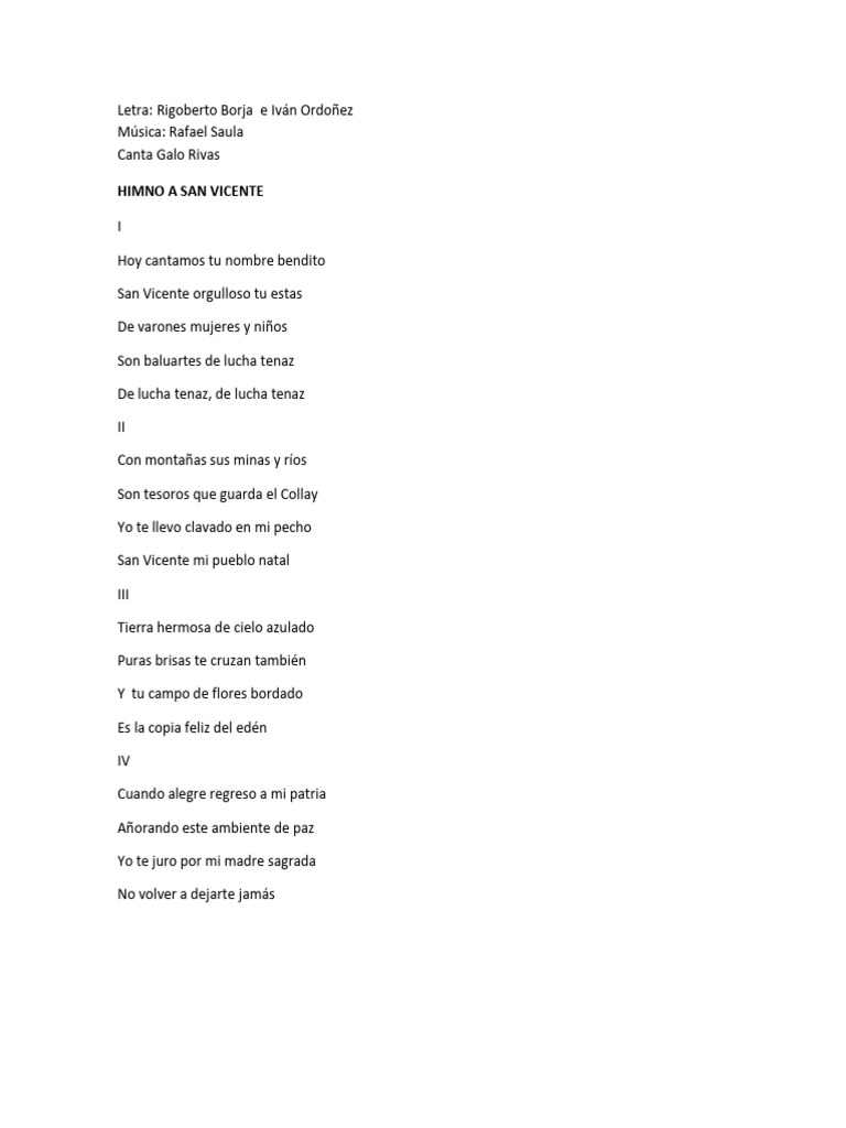 Himno A San Vicente | PDF