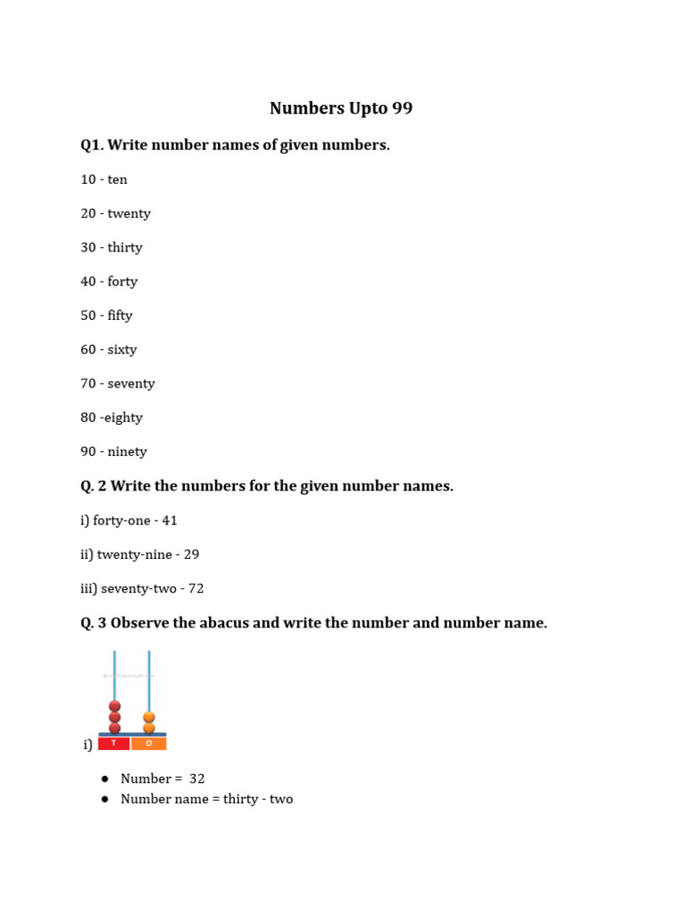 Number Upto 99 | PDF