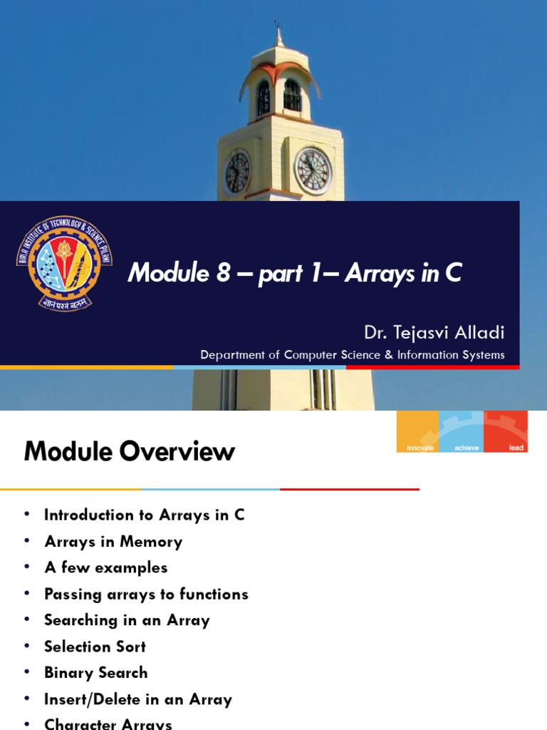 Module 8 - Part 1 - Arrays in C | PDF