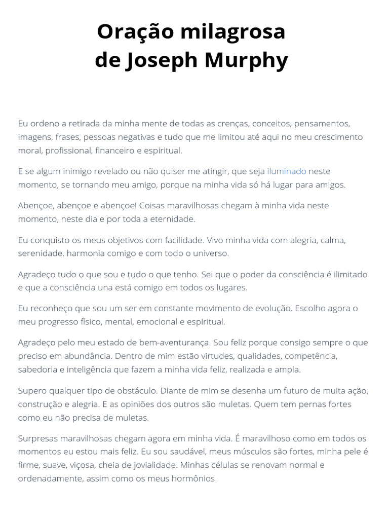 Oração Milagrosa de Joseph Murphy | PDF