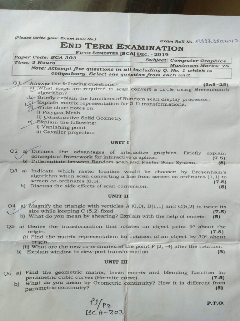 Ipjugaad - Bca 5th Sem Computer Graphics Paper 2019 | PDF