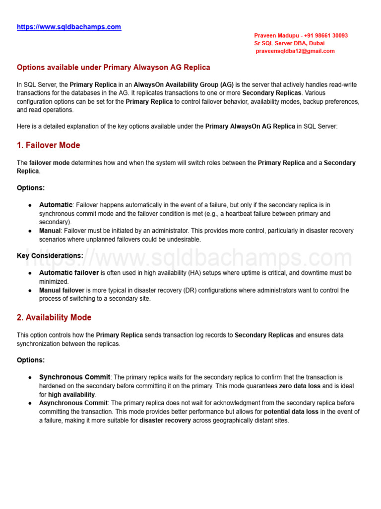 Options Available Under Primary Alwayson AG Replica | PDF | Backup | Replication (Computing)