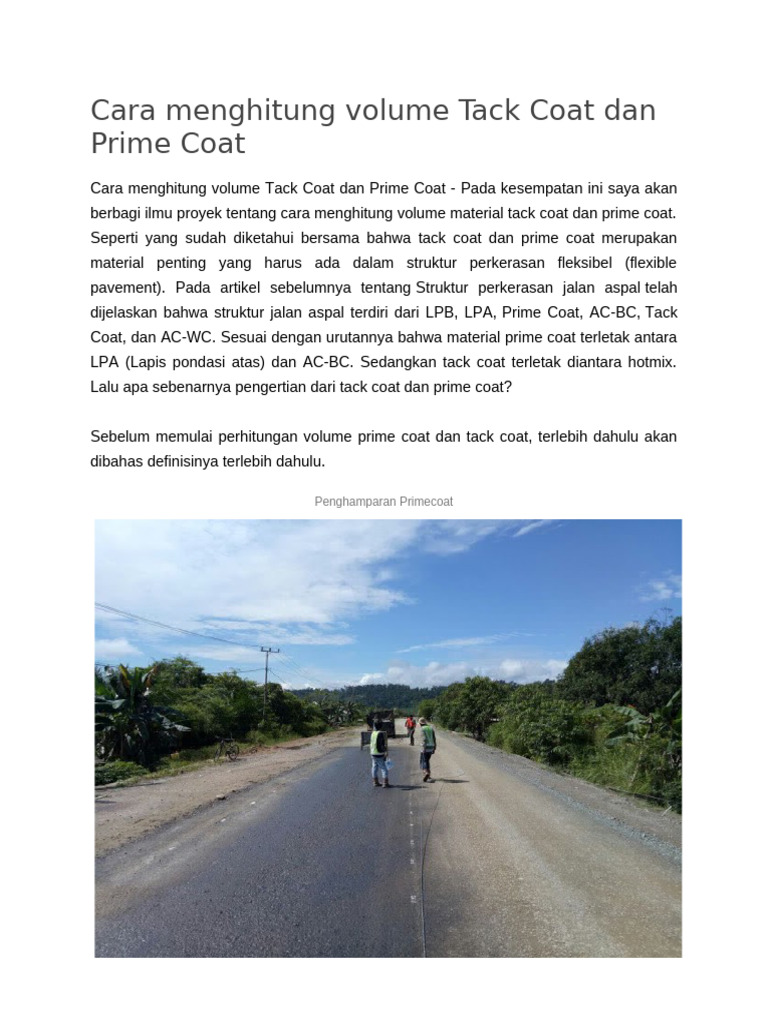 Cara Menghitung Volume Tack Coat Dan Prime Coat | PDF