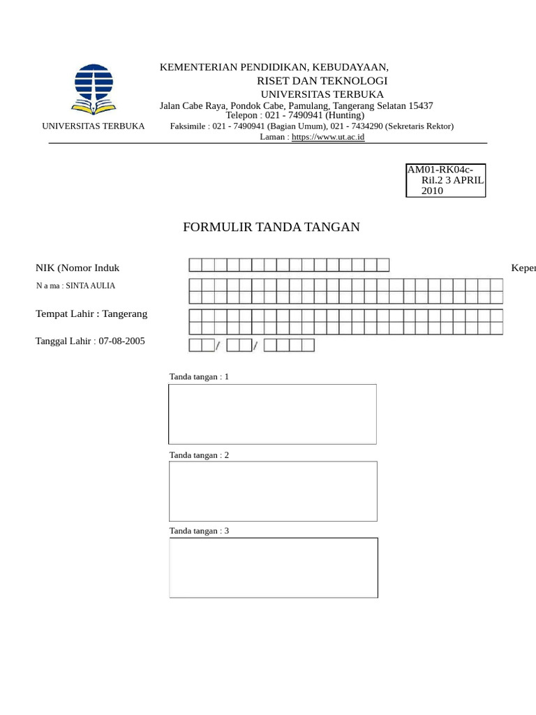 Form Tanda Tangan | PDF