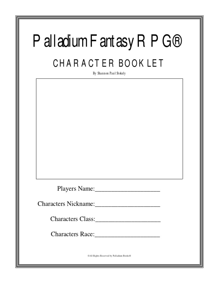 Palladium Fantasy Character Booklet | Leisure