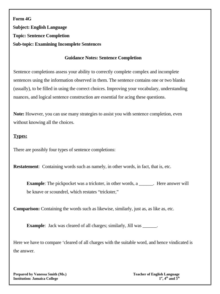 4G Examining Incomplete Sentences | PDF