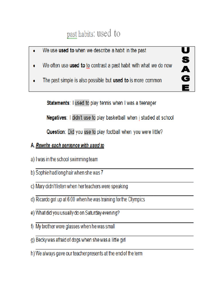 Used To Worksheets | PDF