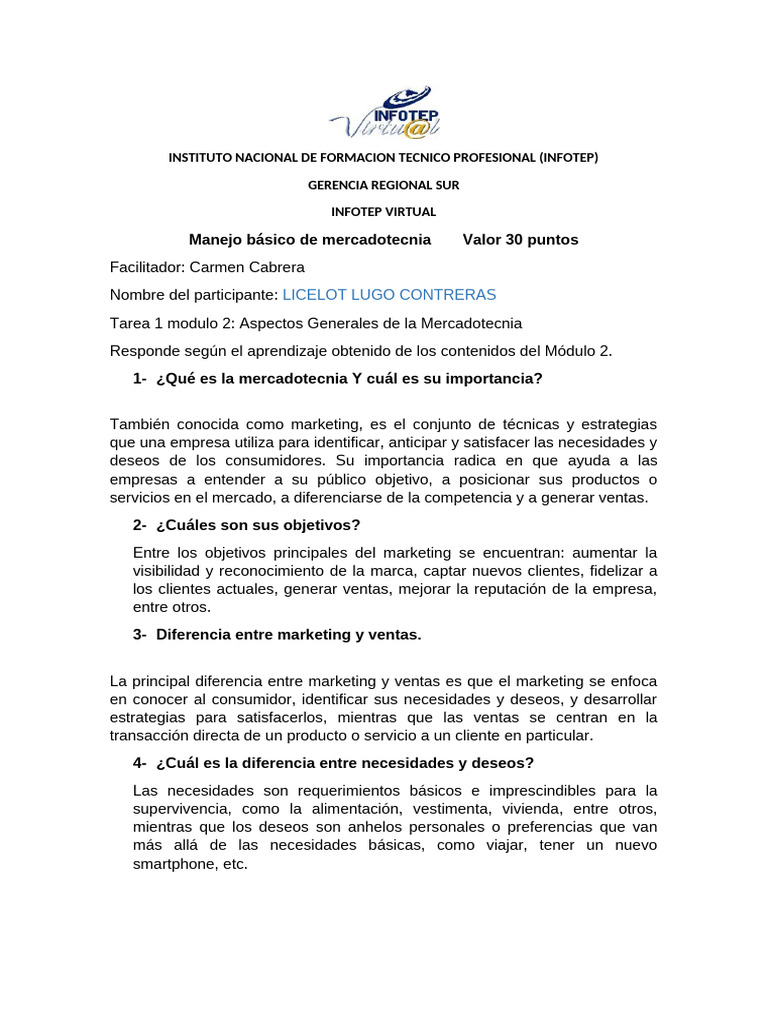 Tarea 1 Modulo 2 Aspectos Generales de La Mercadotecnia LICELOT LUGO | PDF