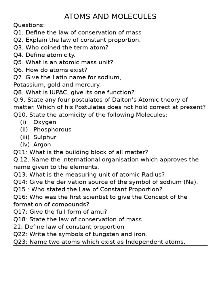 Atoms and Molecules | PDF