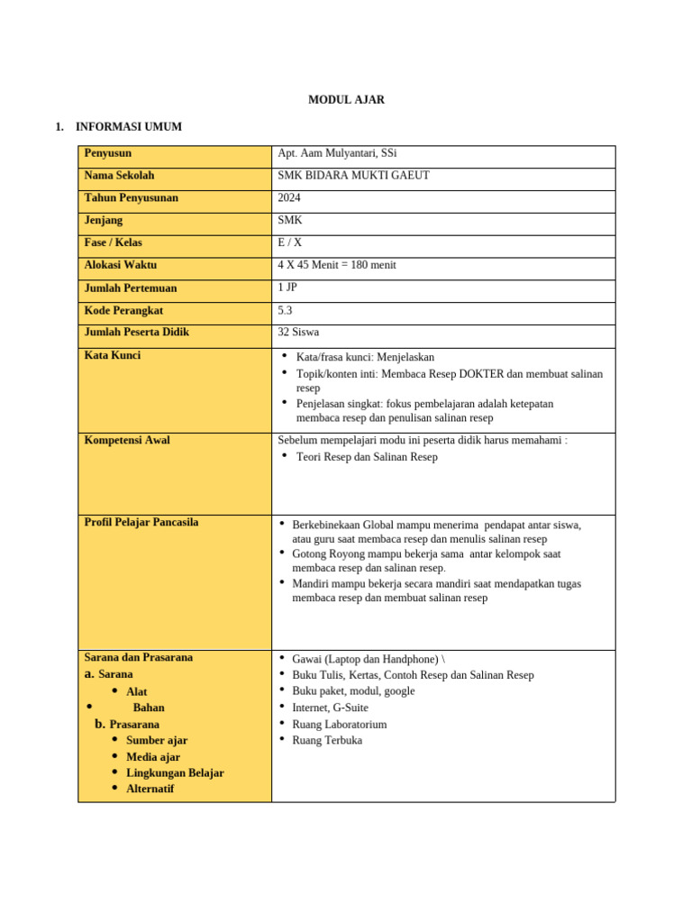 Modul Ajar KSE Farmasi-Aam | PDF